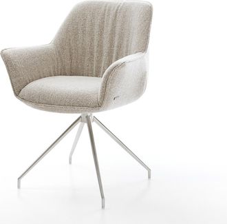 DELIFE Esszimmerstuhl Keila-Flex mit Armlehnen Webstoff Soft Beige Kreuzgestell konisch Edelstahl, Esszimmerst&uuml;hle
