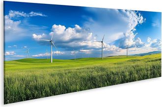 Islandburner Prime Bild auf Leinwand Windkraftanlagen in grünen Hügeln unter blauem Himmel für Wohnzimmer Naturliebhaber Büro Bilder Wandbilder Poster