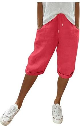 Generic Short Lin Coton Femme &Eacute;t&eacute; Chic Large Fluide Shorts et Bermudas Habill&eacute; Femmes Grande Taille &Eacute;lastique avec Poches Confortable Ample Mode Casual Sport 
