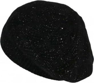 Nyls Cr&eacute;ation Bonnet B&eacute;ret Femme Noir Angora Paillet&eacute; Doux et Tendance Angiola - Taille Unique - Noir