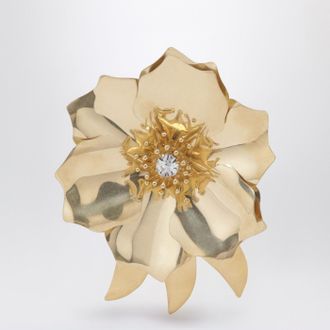 Miu Miu Goldfarbene Metallbrosche mit Kristall
