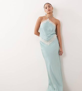 Forever New Robe longue dos nu avec bordure en dentelle - Bleu clair-Marron
