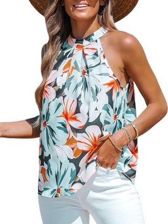 Cupshe Débardeur dété sans manches pour femme - Dos nu - Épaules dénudées - Style décontracté - Taille XS à XXL, Orange Floral, L