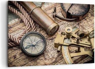 Arttor Bilder auf Leinwand 100x70cm Leinwandbild Kompass Kompass Karte Groß Wanddeko Bild Schlafzimmer Küche Deko Wandbilder Dekoration Wohnzimmer Wall Decor