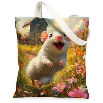 Generic Sac fourre-tout en toile r&eacute;utilisable pour le shopping 33 x 38 cm, sac d&eacute;picerie r&eacute;utilisable pour femme, motif floral, ferme, plage, peinture esth&eacute;ti