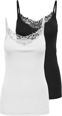 Only NOS Damen ONLKIRA LACE Singlet 2 Pack NOOS Top, 2per Pack Schwarz (Black Pack: Black and White), X-Large (Herstellergröße: XL)