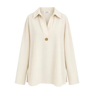 Jucca V-Ausschnitt-Bluse mit Polokragen - - Tops - Damen - Beige - L