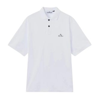 Stone Island 50/2 Baumwoll-Piqu&eacute;-Polo - - Tops - Herren - Wei&szlig; - L