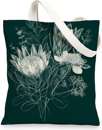 Generic Sacs fourre-tout en toile florale, design botanique élégant, sacs à provisions réutilisables, chic léger et lavable avec bandoulière en toile B, vert,