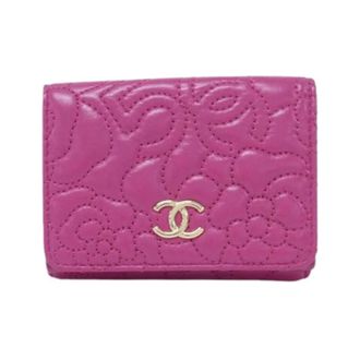 Chanel Portefeuille court en cuir dagneau doccasion - Femme - Pre-owned - Rose - Taille: ONE Size