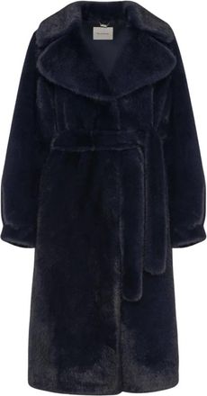 Manila Grace Langer Kunstpelzmantel mit G&uuml;rtel - - Coats - Damen - Blau - S