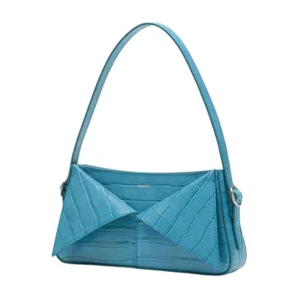 Coperni Womens Croco Belt Shoulder Bag Blue Calfskin