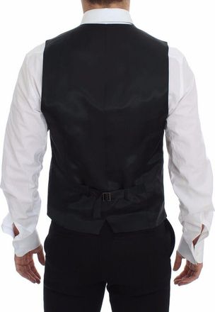 Dolce & Gabbana Mens Gray Striped Wool Logo Vest Gilet Weste Clothing