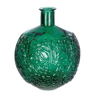 Gilde Vase Dschungel aus Glas - Blattmotiv - Rund - Gl&auml;nzend - gr&uuml;n - H&ouml;he 44cm x &Oslash; 33cm - wasserdichte Blumenvase