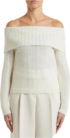 Pennyblack Femme, Pulls, Blanc, Taille: 36 FR Pull en maille &agrave; encolure bateau orn&eacute;e