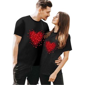 Generic T-shirt d&eacute;contract&eacute; &agrave; col rond pour femme - Cadeau de Saint-Valentin 2026 - Haut &agrave; manches courtes pour plus de confort et de style, Noir, S