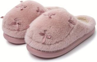 Generic Pantoufles pour femme - En polaire douillette - Avec noeuds - Design antid&eacute;rapant pour la maison, Rose, 38 EU
