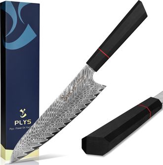 Plys Damast Küchenmesser Damastmesser Japanisches Kochmesser: 20cm Kingle, Scharfer Vg10 Stahlkern, 67 Lagen Damaststahl-Schmiede, Achteckiger G10 Griff, m