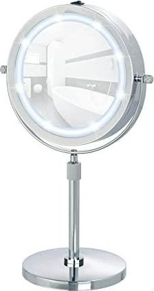 WENKO LED Kosmetikspiegel Lumi, Spiegelfläche ø 13 cm 500 % Vergrößerung, Stahl, 21 x 38-49 x 13.5 cm, Chrom, Silber