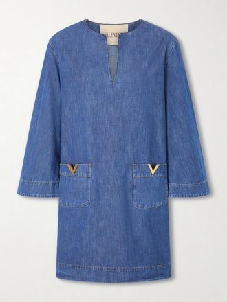Valentino Garavani Mini-robe En Jean &Agrave; Ornements Vlogo - Bleu