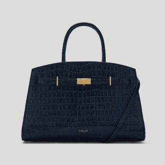DeMellier Grece Ghanem X The Midi Hudson Croco marine fonc&eacute; DeMellier