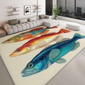 Generic Tapis Lavable &agrave; Poils Courts, Tapis Antid&eacute;rapant Doux Surr&eacute;aliste Simple Animaux Poissons pour Salon Salle &agrave; Manger Chambre &agrave; Coucher et Bureau - D&eacute;co