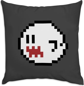 Fabulous Kissenh&uuml;lle, aus schwarzem Samt, Pixel Boo, Figur, Videospiele, Maskottchen, Retro, Video, Game Pixel, 40 x 40 cm, samtig