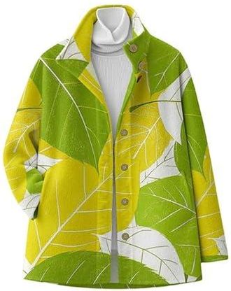 Keephen Femmes Polaire Veste Boho Floral 3D Impression Flou Flanelle Manches Longues Manteau Hiver Chaud Bouton vers Le Bas Vêtement extérieur avec Poches