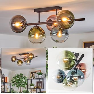 HOFSTEIN Deckenleuchte Gastor, 5-flammige Deckenlampe aus Metall/Glas in Schwarz/Blau/Grün/Kupfer/Klar, Leuchte im Retro/Vintage-Design (Schirme Ø 15 cm), E14,