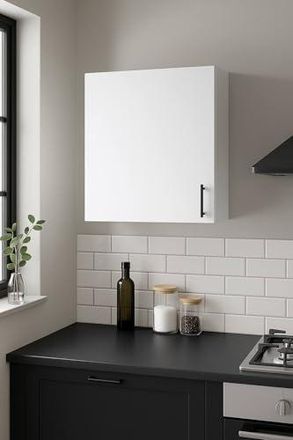 Dmora Hängeschrank 1 Tür Este, Wandregal, Multifunktionshilfe-Schrank, 60x34 h59 cm, Weiß