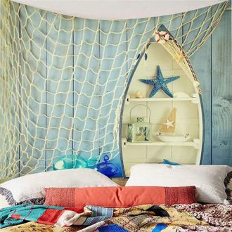 Generic Wandteppich Nautisches Thema 250x300 cm Gro&szlig; Wandteppiche Fischernetz Starfish 3d Druck Wandbehang XXL Tapisserie Wandtuch f&uuml;r Wohnzimmer Schlafzimmer
