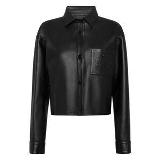 Philipp Plein Femme, Vestes, Noir, Taille: 38 FR Cropped Leather Shirt Signature