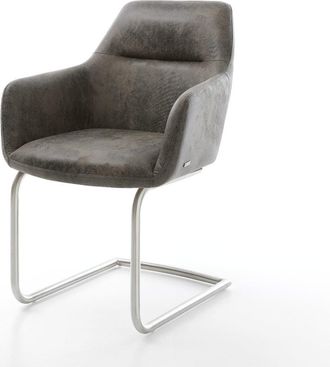 DELIFE Freischwinger Pejo-Flex Mikrofaser Grau Antik Freischwinger rund Edelstahl Taschenfederkern, Esszimmerstühle