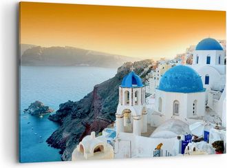 Arttor Bilder auf Leinwand 100x70cm Leinwandbild Santorini Griechenland Urlaub Insel Groß Wanddeko Bild Schlafzimmer Deko Wandbilder Dekoration Wohnzimmer Wa