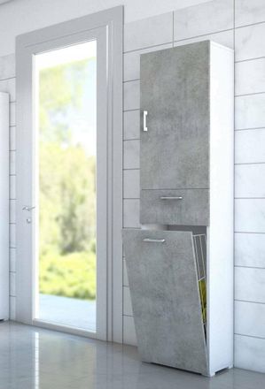 Dmora Mehrzweckschrank mit 2 T&uuml;ren Escolzia, linearer W&auml;scheschrank mit 2 T&uuml;ren, Badezimmers&auml;ule mit W&auml;schekorb, 100 % Made in Italy, 45 x 32 x 195 cm, Zeme