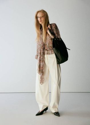 Mango Blouse imprim&eacute; floral &agrave; naud vert - Femme - XXS - MANGO