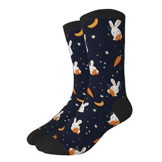 Generic Motif De Lapins Mignons Tenant Des Carottes Chaussettes Drole Fantaisie Chaussette Respirantes Chaussettes Rigolotes Pour Homme Adulte Femme 40Cm