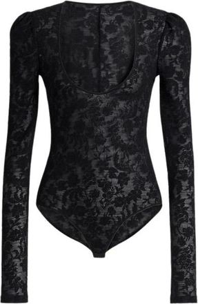 Alberta Ferretti Femme, Tops, Noir, Taille: 40 FR Body en laine et dentelle &agrave; manches longues