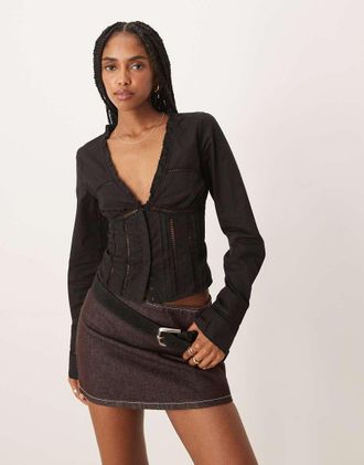 Free People Frankie - Top corset &agrave; manches longues - Noir