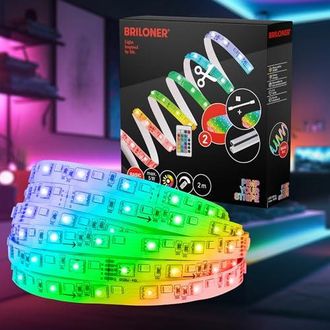 Briloner LED Stripe Starter Set 2m LED Strip mit Fernbedienung, 3m Zuleitung, buntes RGBW, Kürzbar, Selbstklebend, Streifen, Lichtleiste, Zimmer Deko, Gaming D