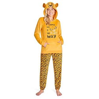 Disney Stitch Pyjama Polaire Femme V&ecirc;tements de Nuit Femme et Ado Longues Ensemble de Pyjama Femme Doux et Chaud Id&eacute;e Cadeau pour Elle (Jaune Simba, M)