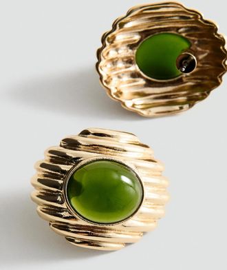 Mango Boucles doreilles bimatière pierres résine or - Femme - Taille unique - MANGO