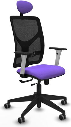 Piqueras y Crespo B&uuml;rostuhl mit wei&szlig;en und schwarzen Armlehnen, h&ouml;henverstellbare Lendenwirbelst&uuml;tze und festes Kopfteil, ausgestattet mit Syncro/Traslack. Schwarz/Lila