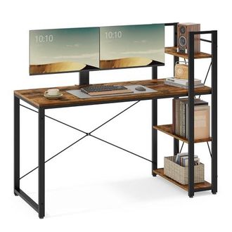 Vasagle Schreibtisch, Computertisch mit Regalb&ouml;den rechts oder Links, 137,2 cm breiter B&uuml;rotisch, f&uuml;r Arbeitszimmer, Homeoffice, einfacher Aufbau, vintagebrau