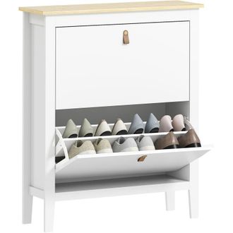 HOMCOM Meuble &agrave; chaussures - HOMCOM - 14 paires - 2 tiroirs rabattables, &eacute;tag&egrave;res r&eacute;glables - panneau de particules - 80x24x95,5cm - blanc