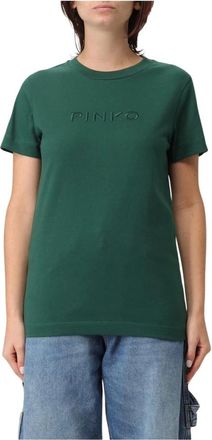 Pinko Pinko, Femme, Tops, Vert, Taille: 38 FR T-shirt avec logo brod&eacute;