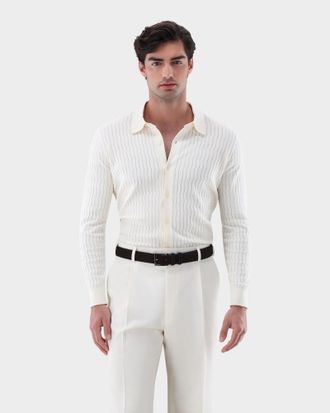 van Laack Strickhemd mit Strukturmuster aus Winter Cotton