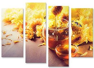 Islandburner Tableau sur toile Pot de miel abeilles fleurs volantes plancher en bois Cadre Affiche Poster Murale Tableaux