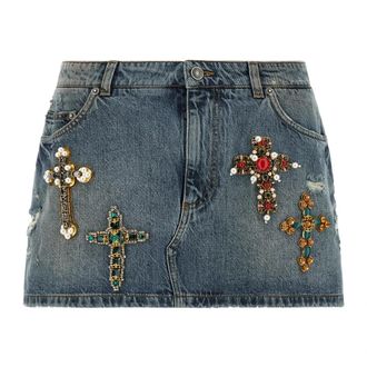Dolce & Gabbana Minijupe en jean avec broderies - Femme - Jupes - Bleu - Taille: 42 FR