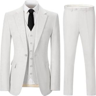 Solovedress Costume 3 pièces en lin pour homme - Costume de smoking - Coupe droite - 1 bouton - Pour fête de mariage (blazer + gilet + pantalon), Blanc., M
